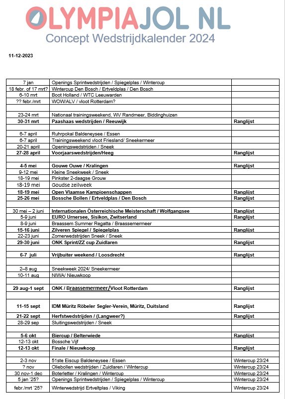 De wedstrijdkalender van 2024 is bekend ....... - IOU Nederland